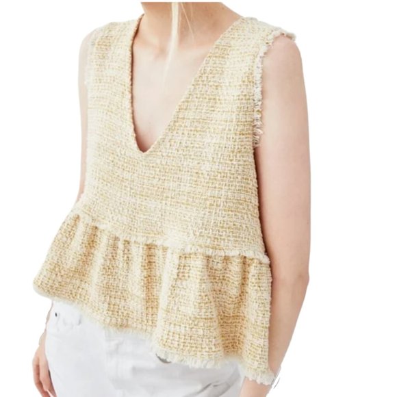 Zara | Tops | Zara Trf Collection Tweed Sleeveless V Neck Button Back ...
